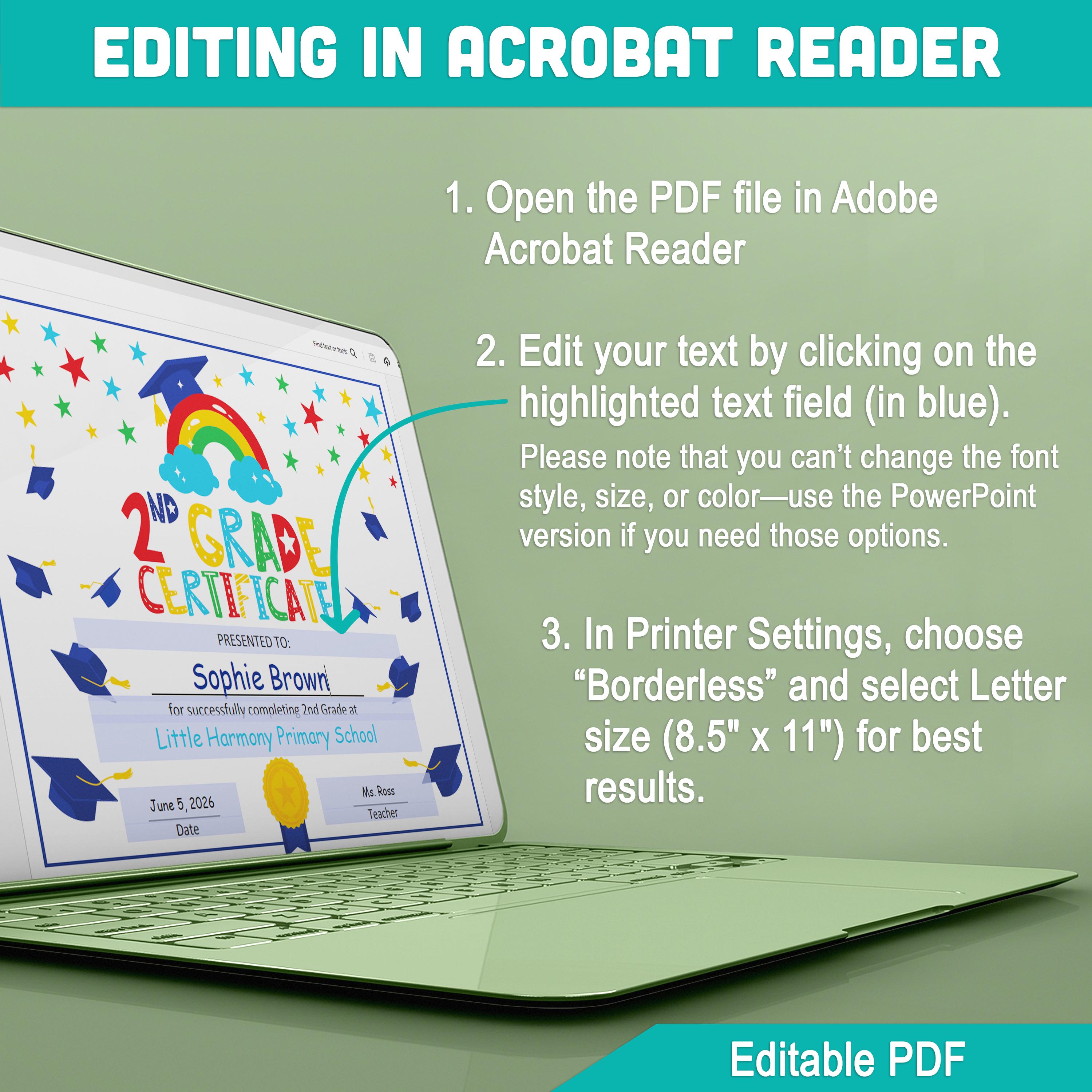 Customizable Second Grade Certificate Template: Editable PDF ...