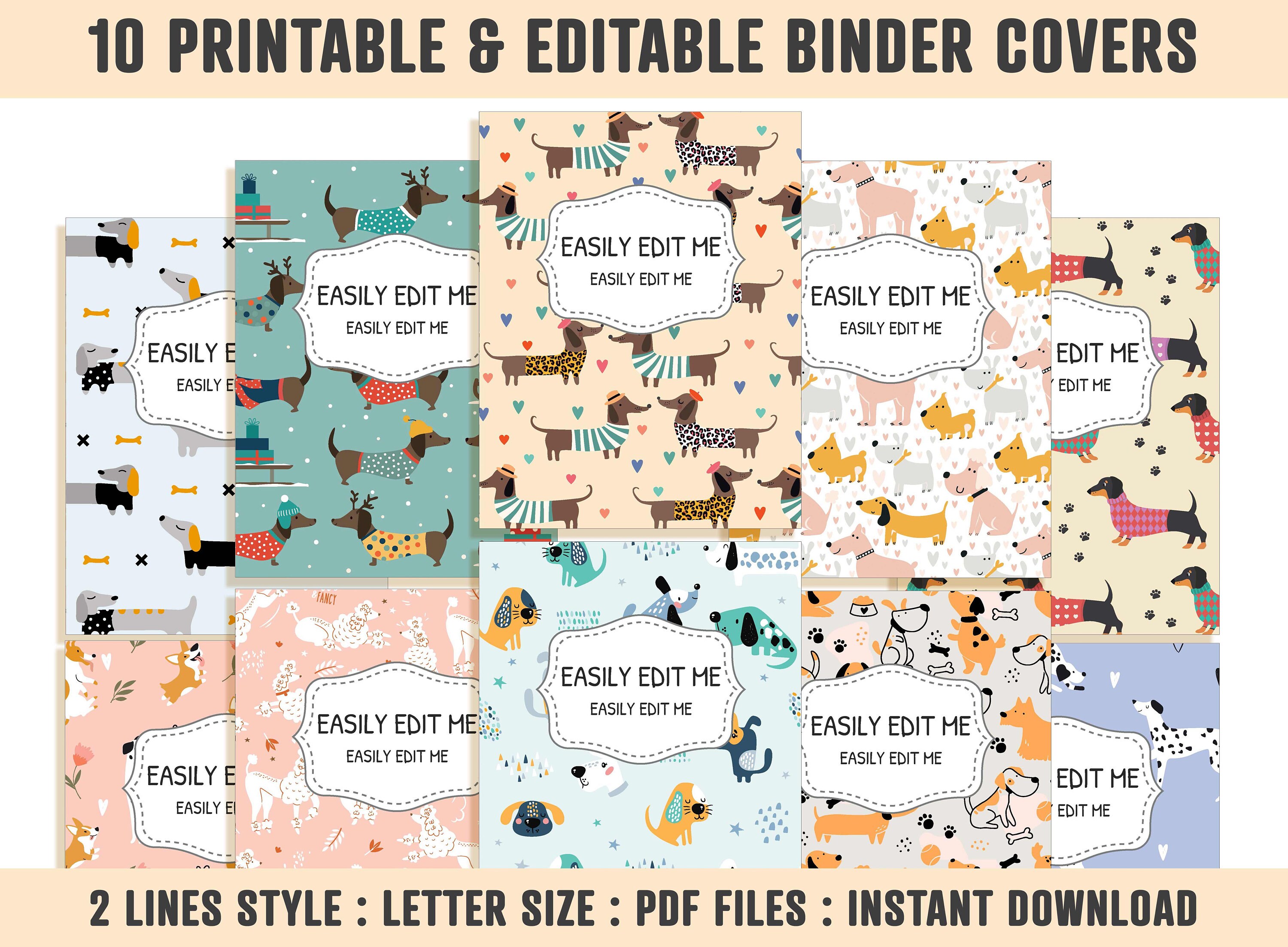 Binder Cover Printable Editable, 10 Covers+spines, Binder Insert ...