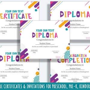 Editable Preschool Completion Certificates, End of the Year Diplomas ...