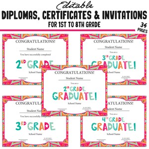 Printable 7th Grade Diplomas, Editable Certificates for 1st-8th Grades ...