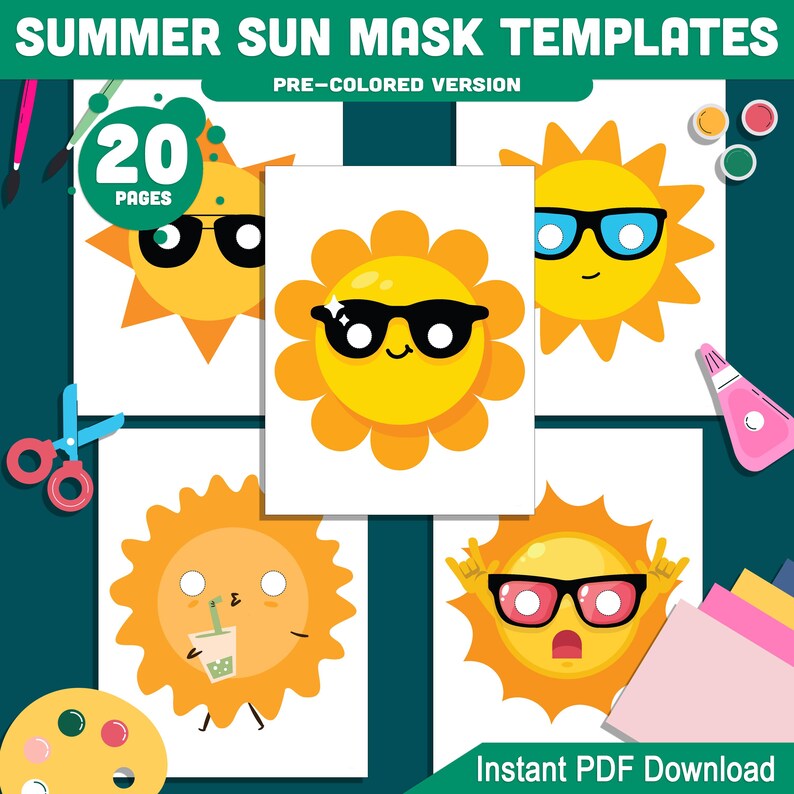 Printable Summer Sun Mask Templates: 20 Fun DIY Craft Pages for Kids ...