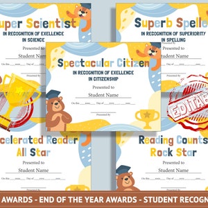 Editable Superlative Awards, End of the Year Classroom Awards, Student ...