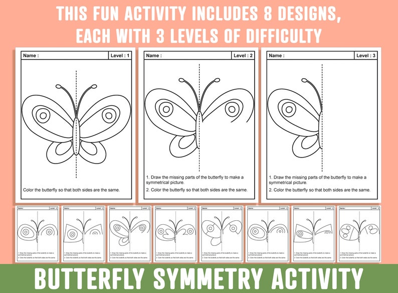 Butterfly Symmetry Activity, Butterflies Line of Symmetry Activity, 24 ...