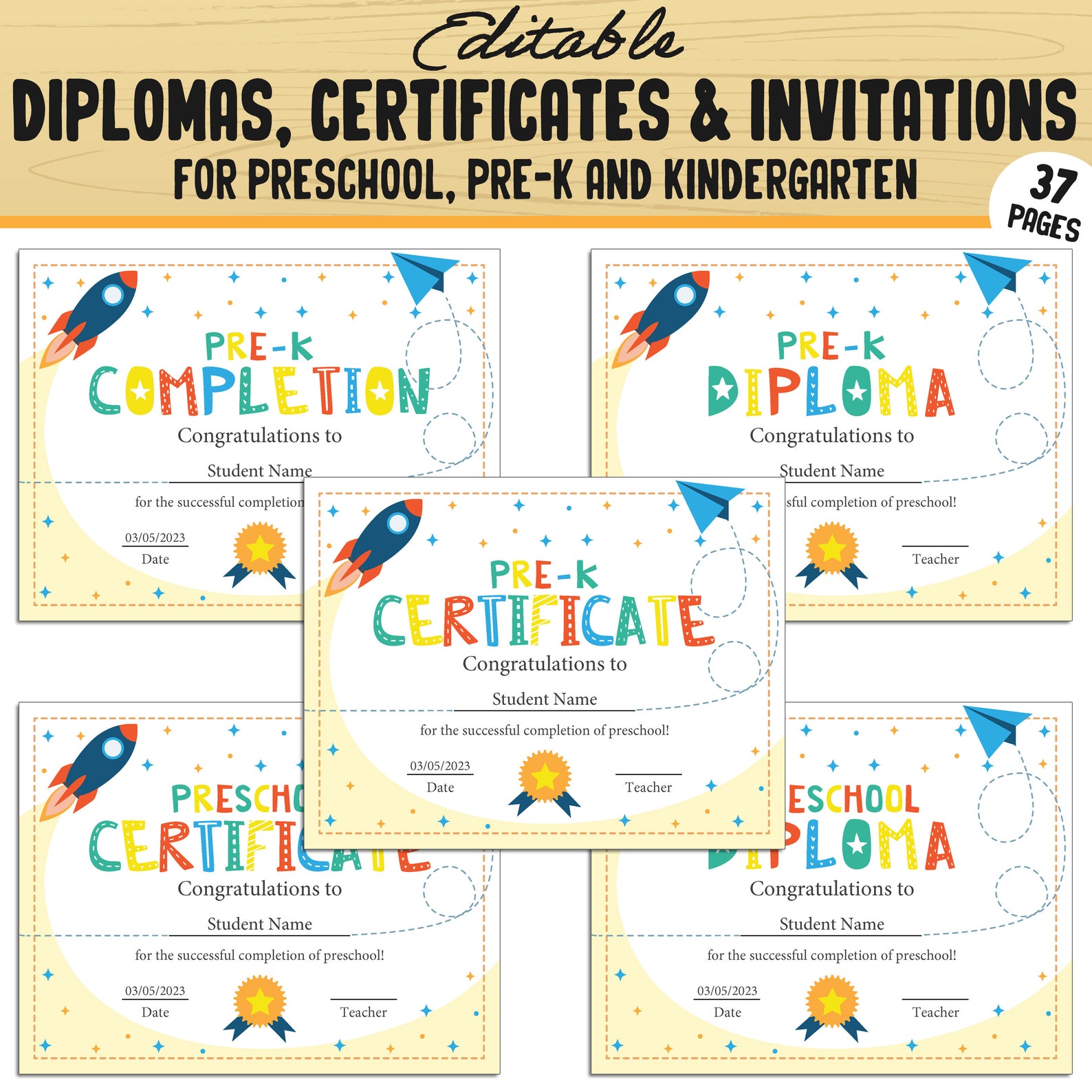 Fun and Editable Preschool, Pre-k, and Kindergarten Diplomas ...
