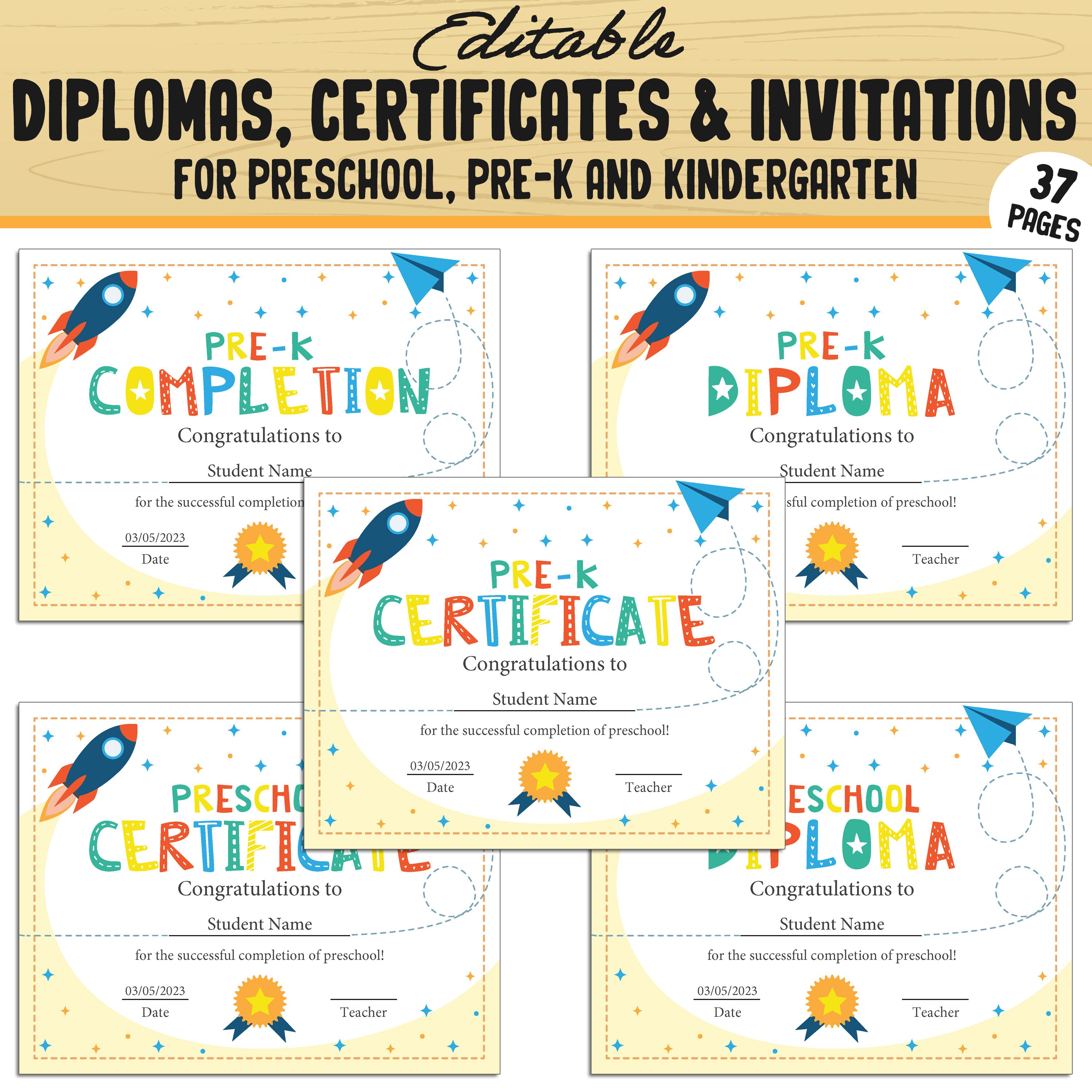 Fun and Editable Preschool, Pre-k, and Kindergarten Diplomas ...