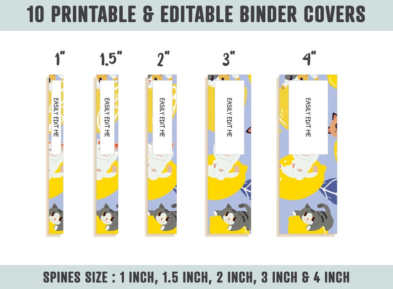 Cat Binder Cover, 10 Printable/editable Covers+spines, Teacher/school ...