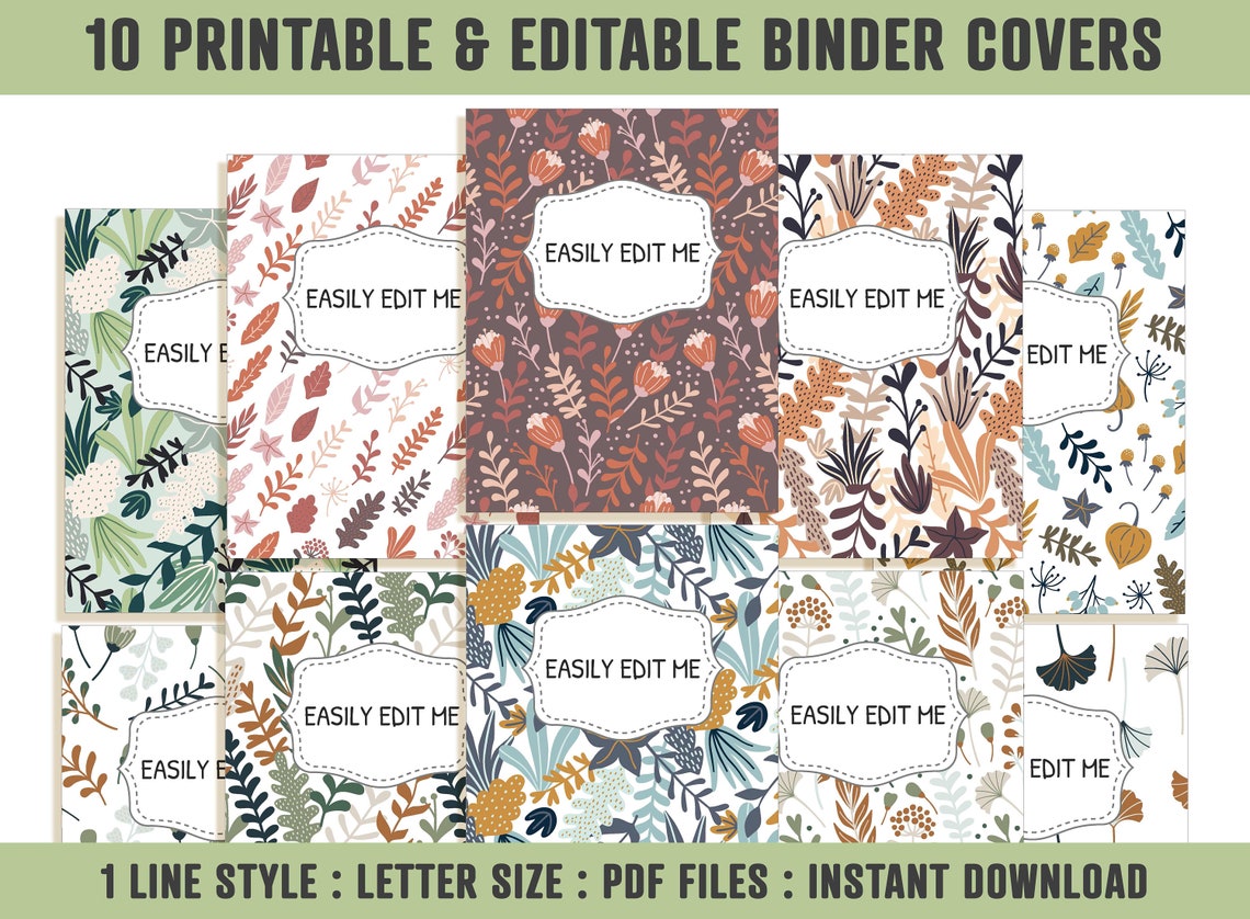 Floral Binder Cover 10 Printable/editable Coversspines - Etsy