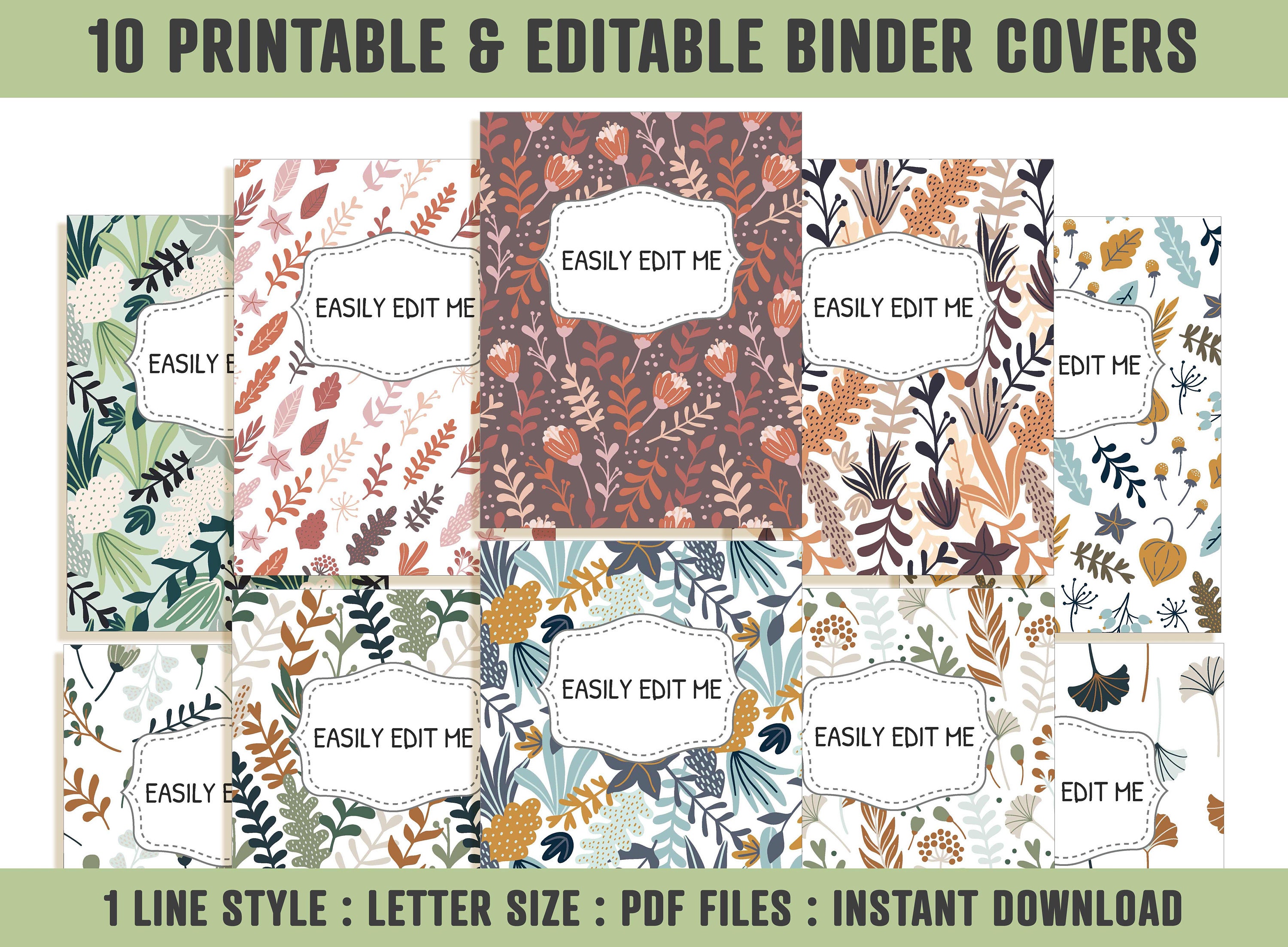 Floral Binder Cover 10 Printable/editable Coversspines - Etsy