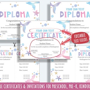 Editable Diplomas, Certificates, Invitations for Prek, K, 1st, and 2nd ...