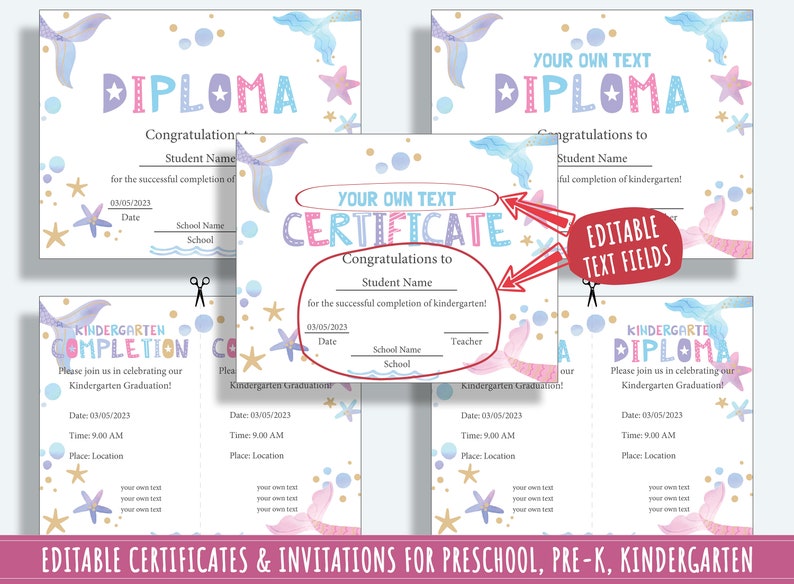 Editable Diplomas, Certificates, Invitations for Prek, K, 1st, and 2nd ...