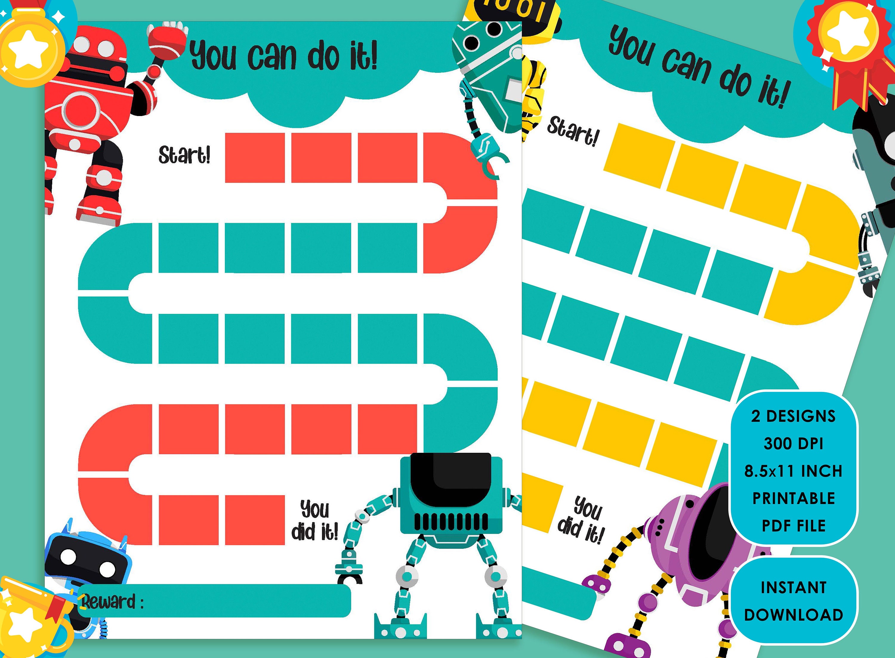 Printable Robot Reward Chart for Kids: Guide Positive Behavior With 2 ...