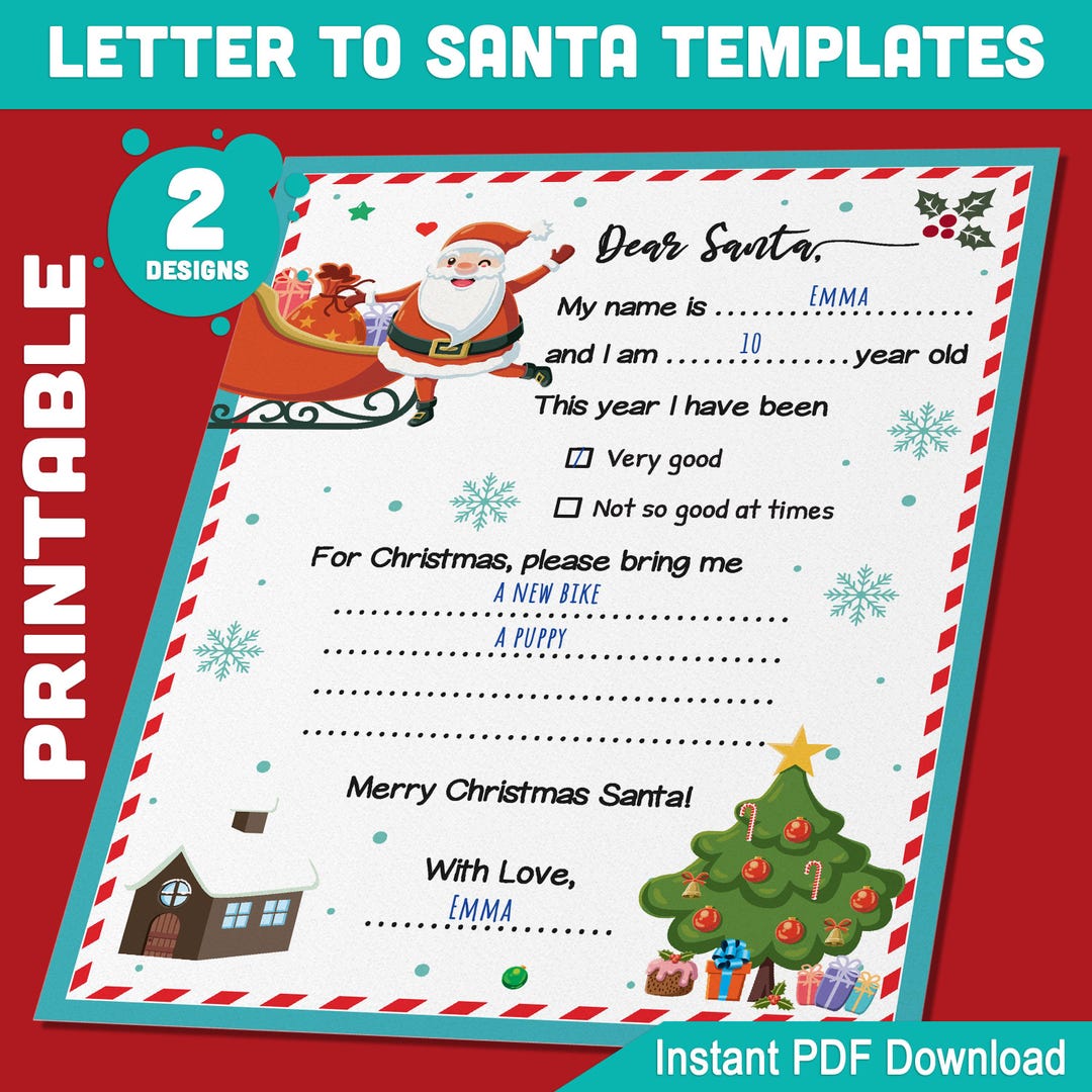 Dear Santa Claus Letter: Christmas Writing Template for Kids, 8.5x11 ...