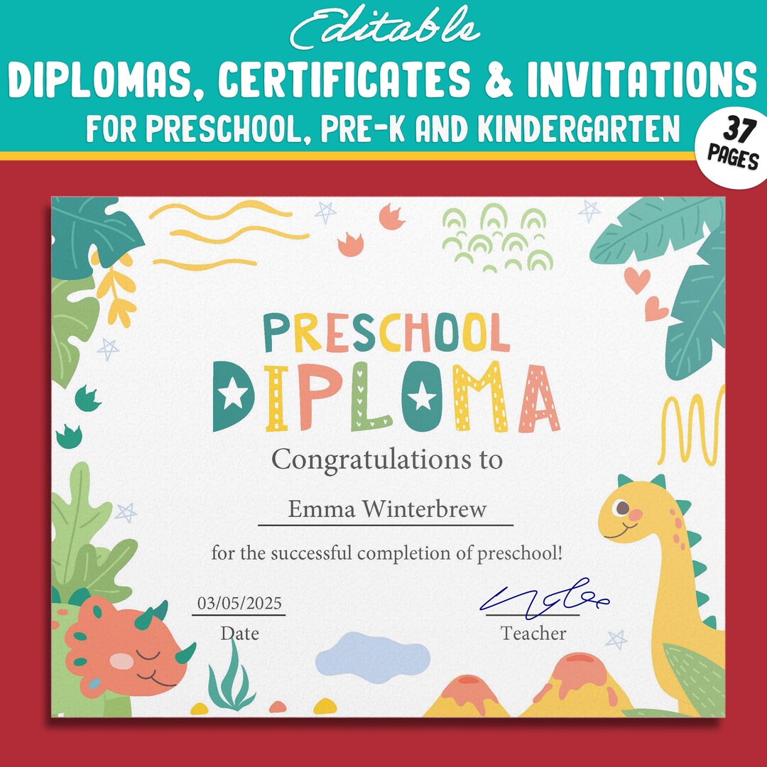 37 Pages of Editable Diplomas, Certificates, and Invitations for ...