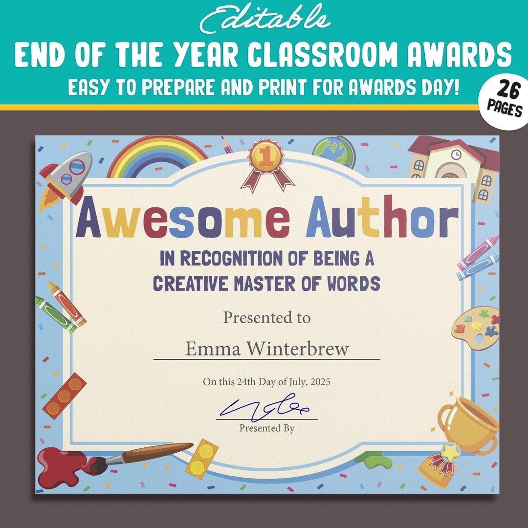 Editable Preschool End of the Year Awards, Classroom Awards, Student ...
