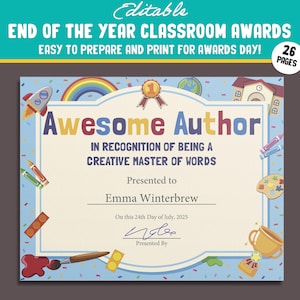 Editable Preschool End of the Year Awards, Classroom Awards, Student ...