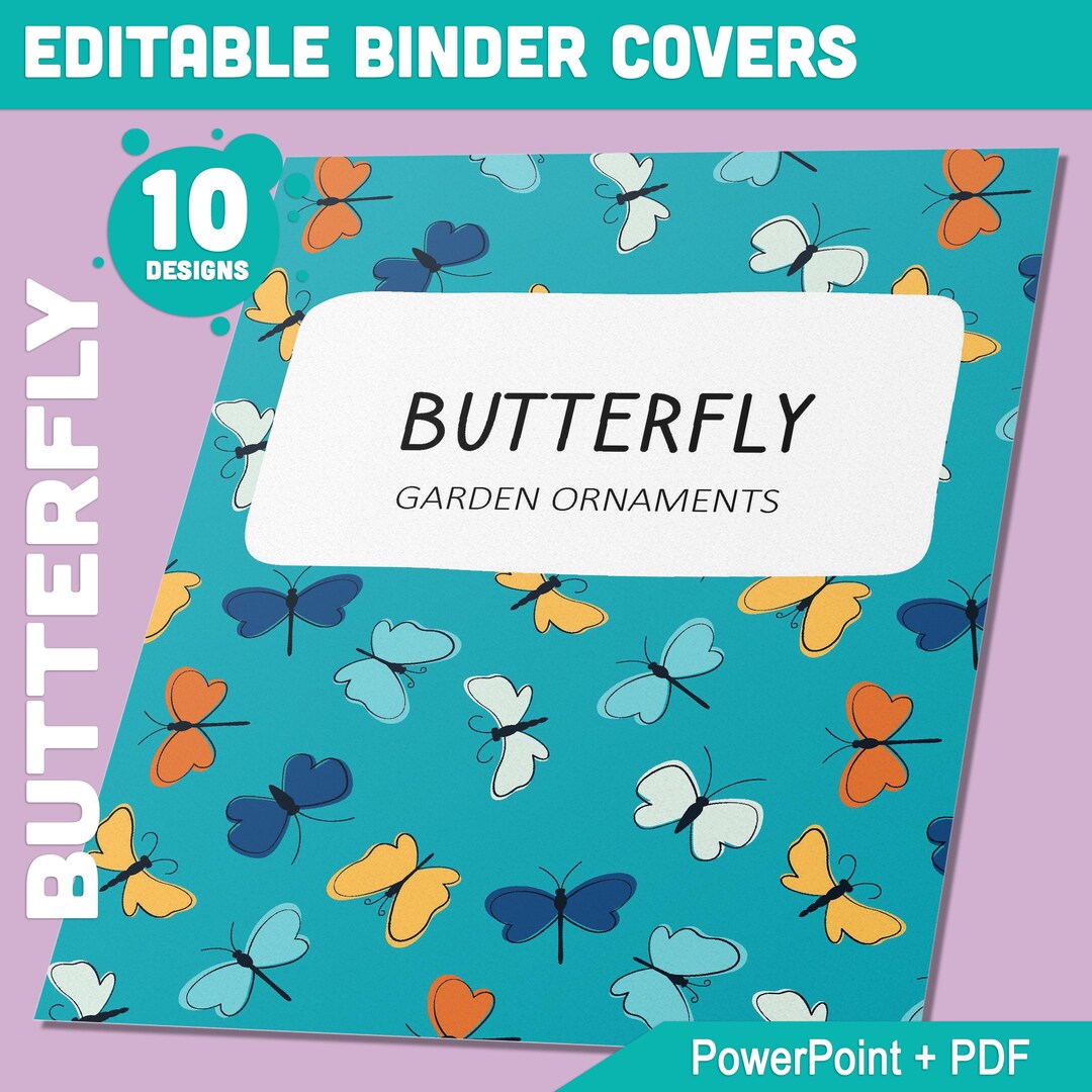 10 Editable Butterfly Binder Covers, Includes 1", 1.5", 2" Spines ...