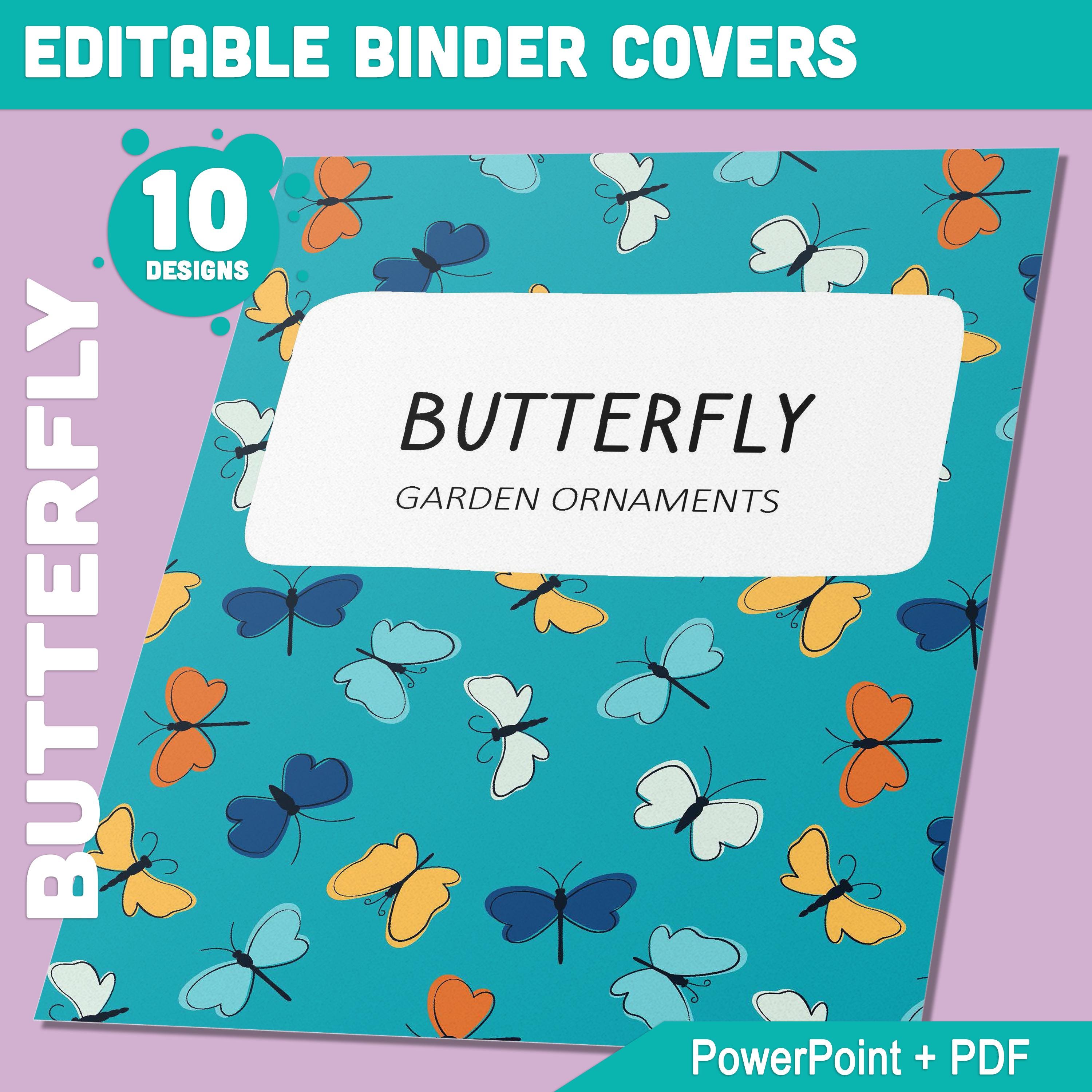 10 Editable Butterfly Binder Covers, Includes 1", 1.5", 2" Spines ...