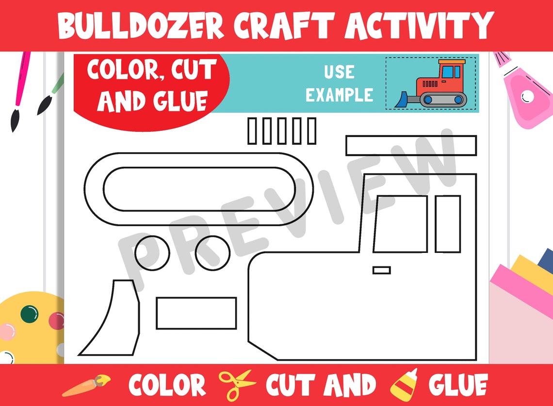 Bulldozer Craft Activity Color, Cut, and Glue for Prek to 2nd Grade ...