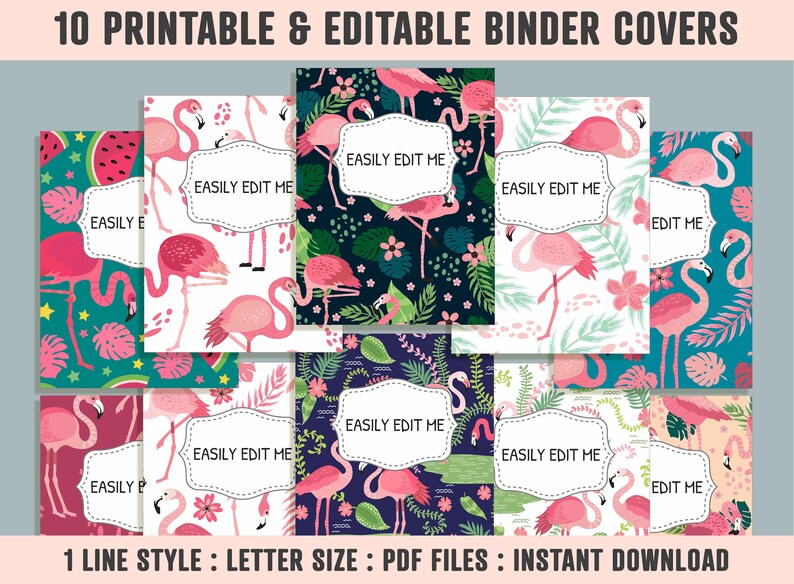 Flamingos in Different Poses Binder Cover, 10 Printable & Editable ...
