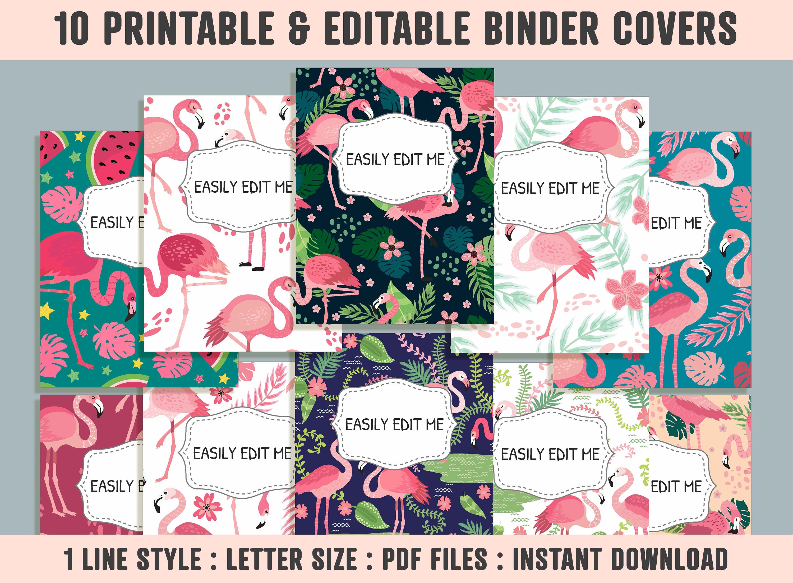 Flamingos in Different Poses Binder Cover 10 Printable & - Etsy
