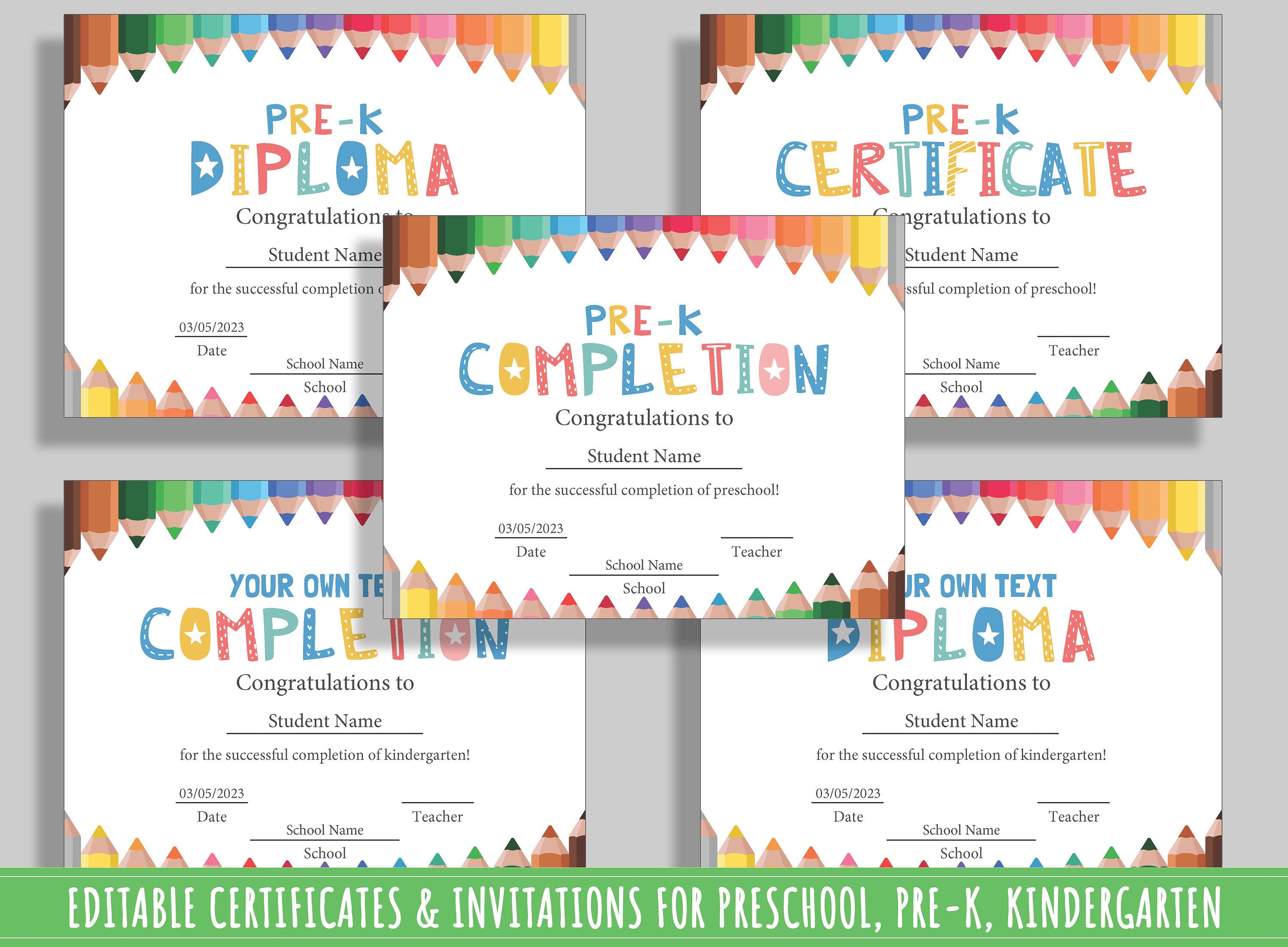 Customizable Children's Diploma, Certificate, and Invitation Set: 37 ...