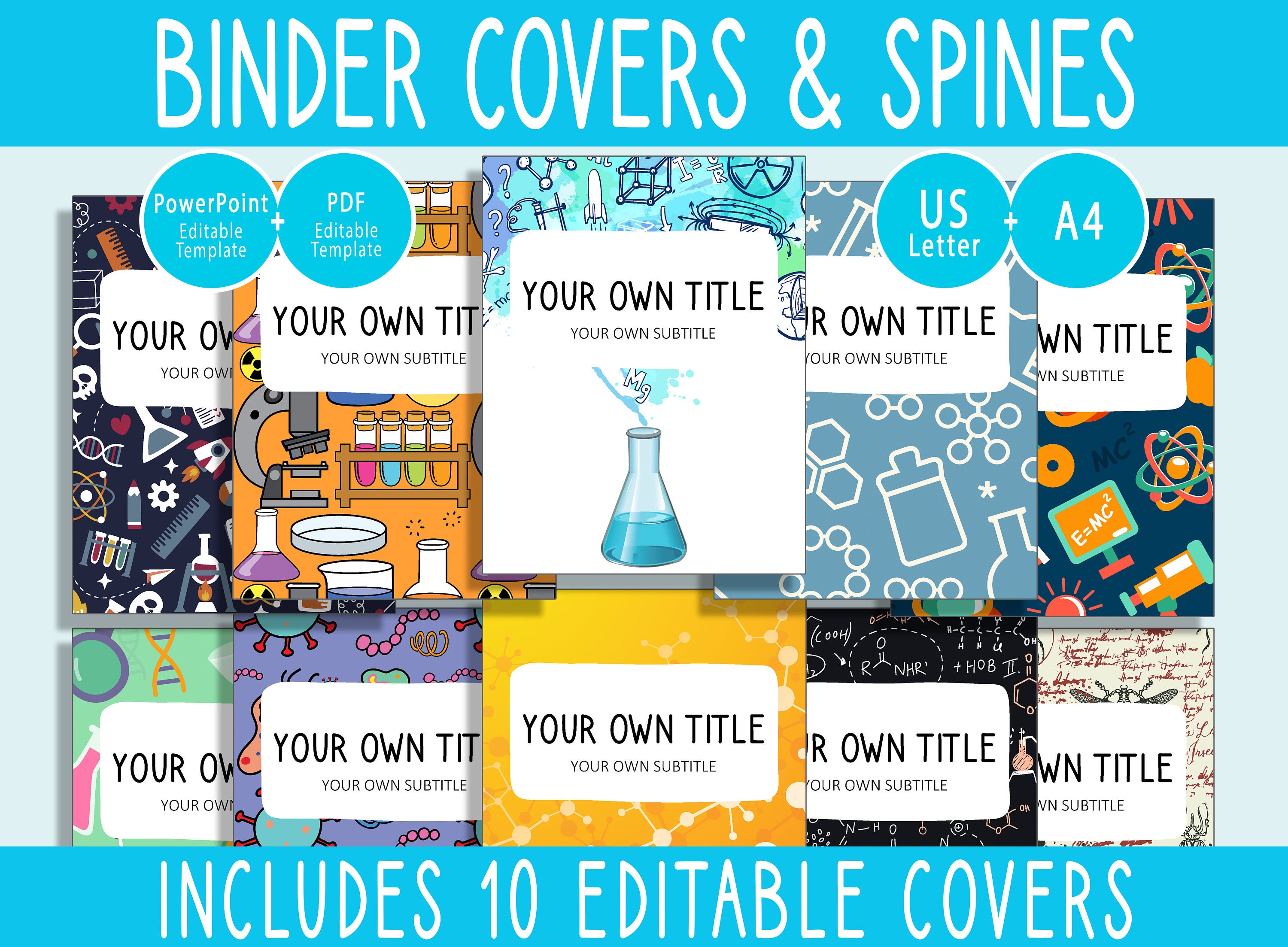 10 Editable Laboratory Binder Covers, Includes 1, 1.5, 2 Spines ...