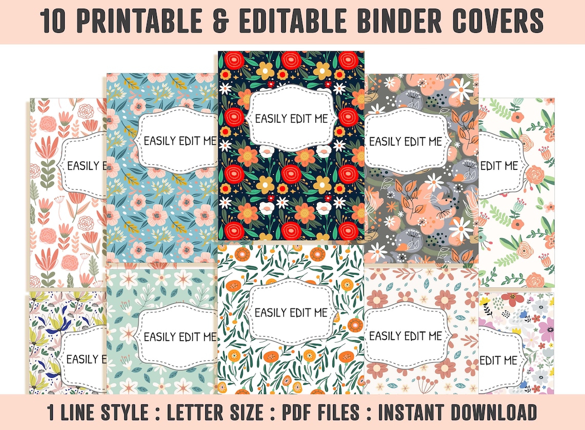 Floral Binder Cover Template 10 Printable & Editable Binder - Etsy