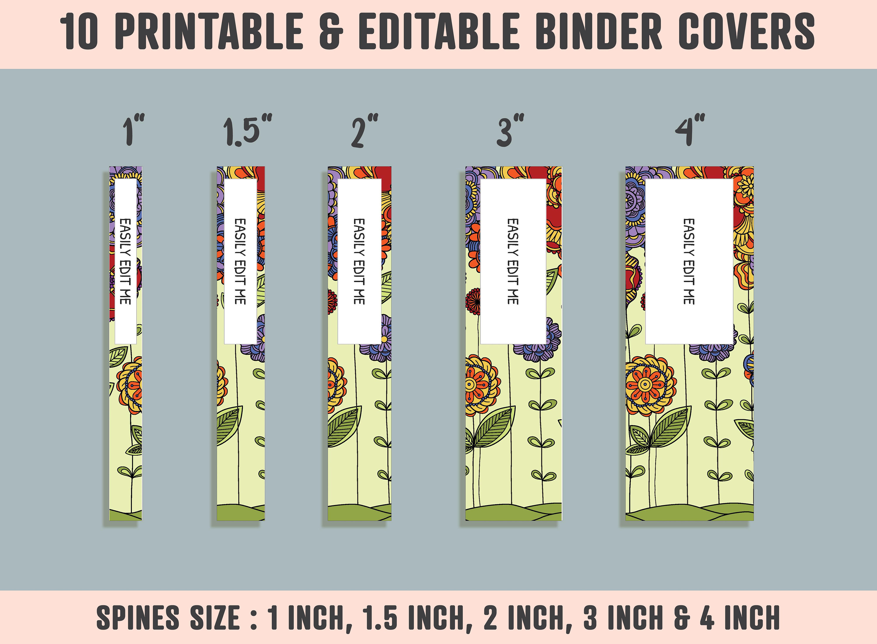Flower Binder Cover Templates 10 Printable & Editable Binder - Etsy