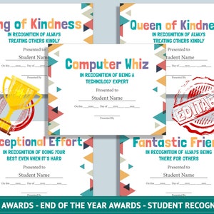 Editable End of the Year Activities, End of School Year Awards, Student ...