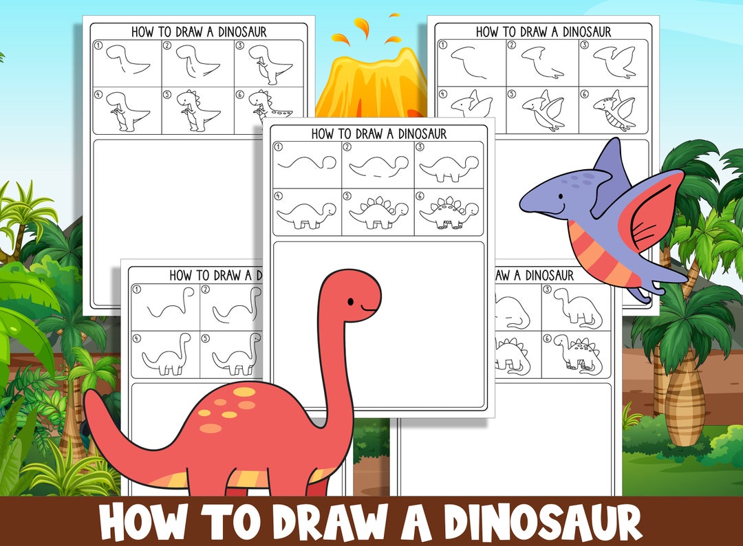 Learn How to Draw a Dinosaur, Directed Drawing Step by Step Tutorial ...