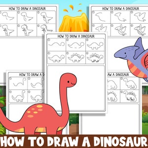 Learn How to Draw a Dinosaur, Directed Drawing Step by Step Tutorial ...
