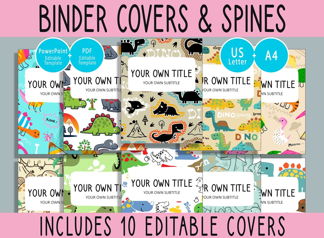 10 Editable Cute Dinosaur Binder Covers, Includes 1, 1.5, 2 Spines ...