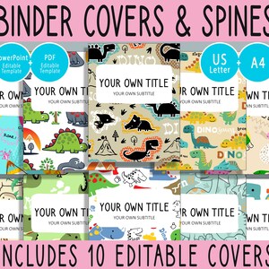 10 Editable Cute Dinosaur Binder Covers, Includes 1, 1.5, 2" Spines ...
