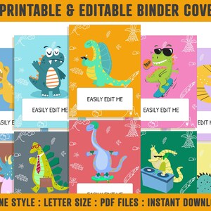 Dinosaur Binder Cover, 10 Printable & Editable Covers+spines, Binder ...