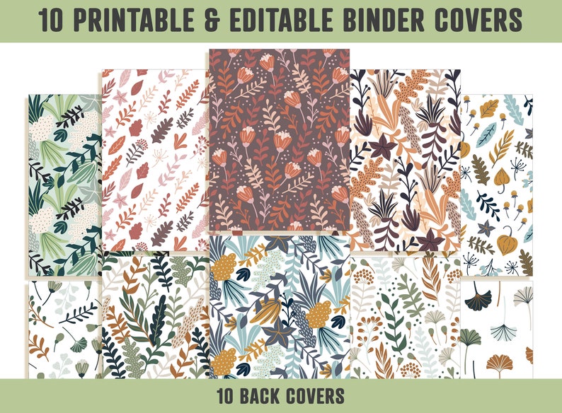 Floral Binder Cover, 10 Printable/editable Covers+spines, Binder Insert ...