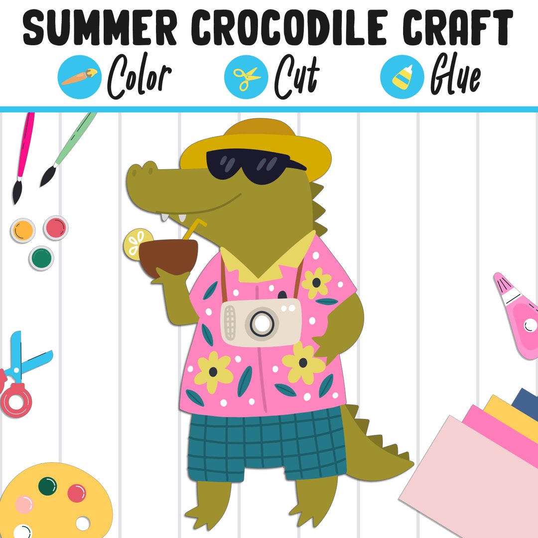 Summer Crocodile Craft for Kids: Color, Cut, and Glue, a Fun Activity ...