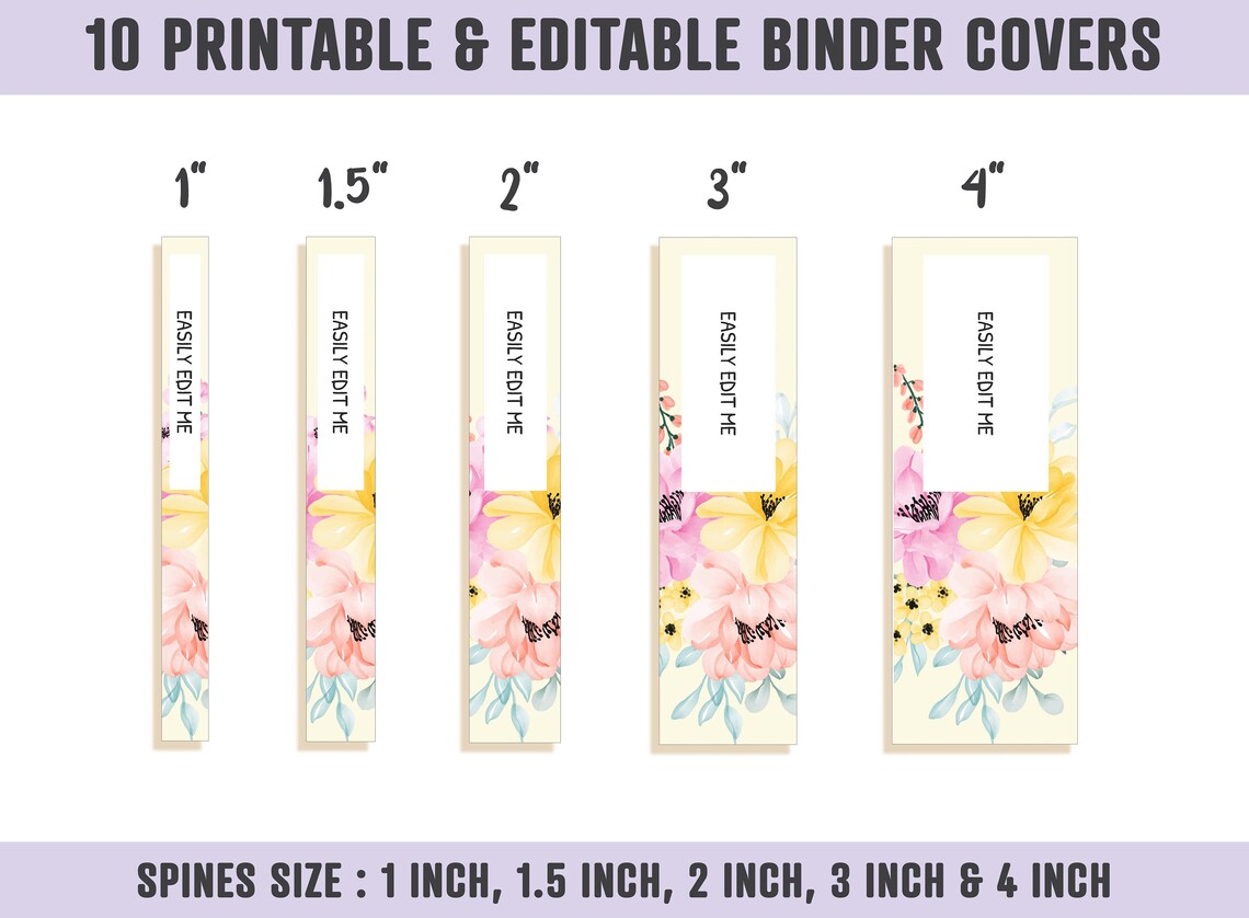 Flower Binder Cover 10 Printable & Editable Binder - Etsy