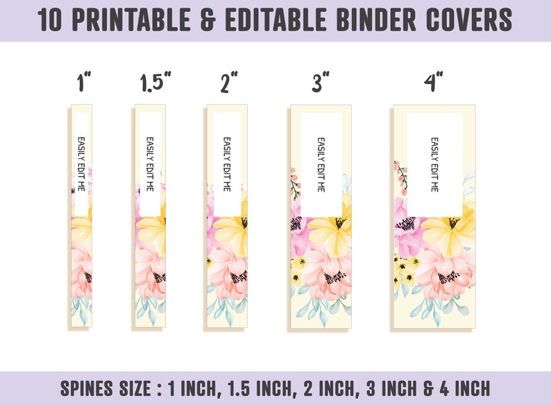 Flower Binder Cover 10 Printable & Editable Binder - Etsy