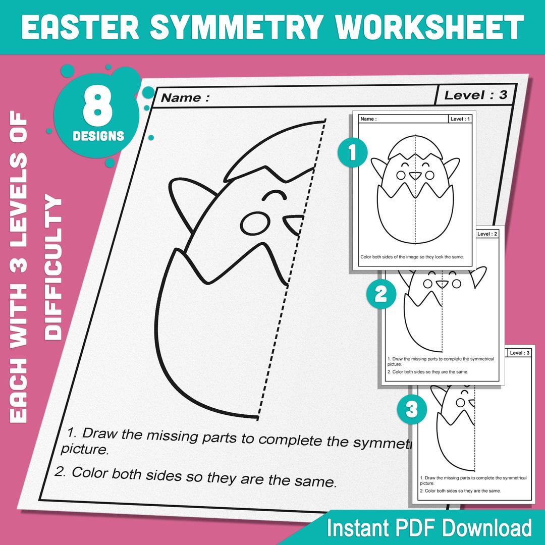 Easter Symmetry Worksheets for Kids: 24 Pages of Fun Line of Symmetry ...