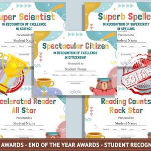 Class Awards Editable - End of the Year Awards - Student Recognition ...