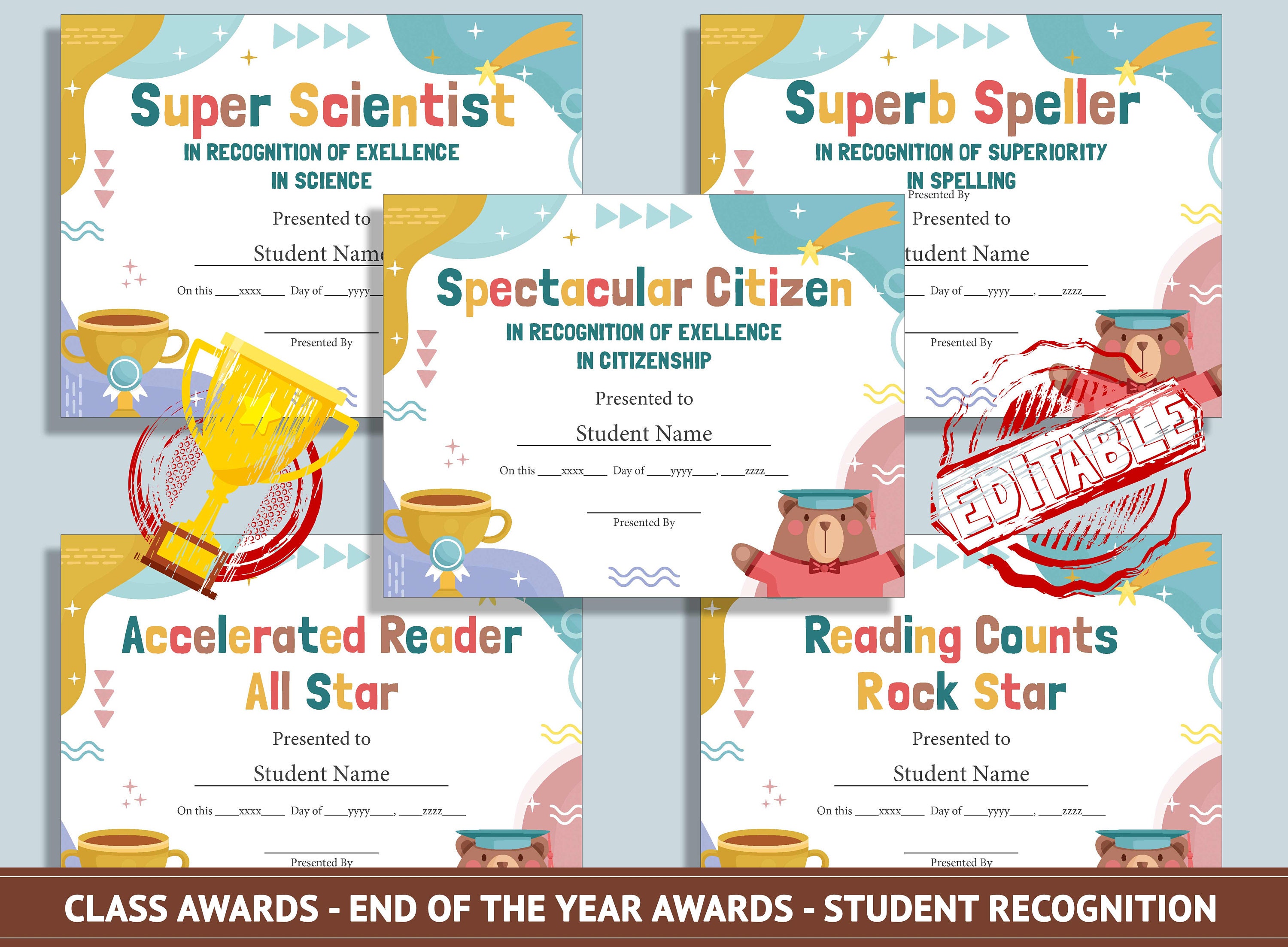 Class Awards Editable End of the Year Awards Student Recognition, PDF ...