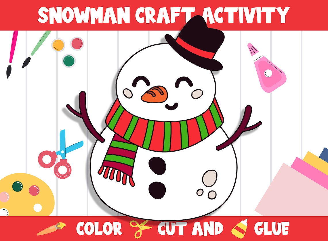 Snowman Craft Activity Color, Cut, and Glue for Prek to 2nd Grade, PDF ...