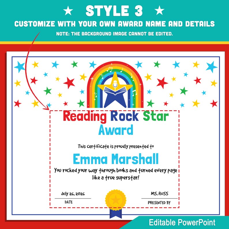 Editable Reading Rock Star Awards – 4 Styles With Photo Options ...