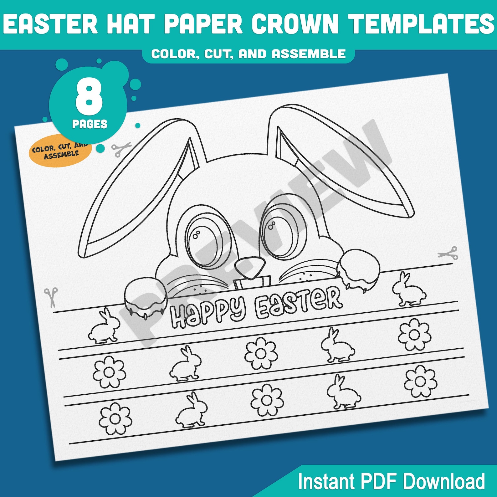 Easter Hat Paper Crown Templates, Printable Headband Craft for Kids ...