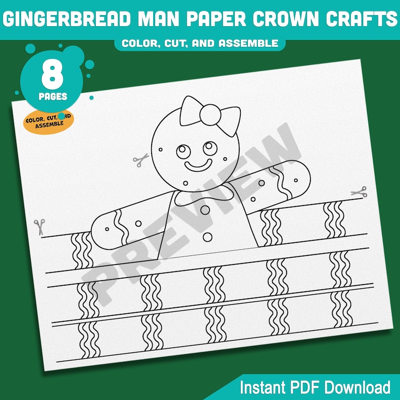 Printable Gingerbread Man Paper Crown Crafts, Christmas Hat and ...