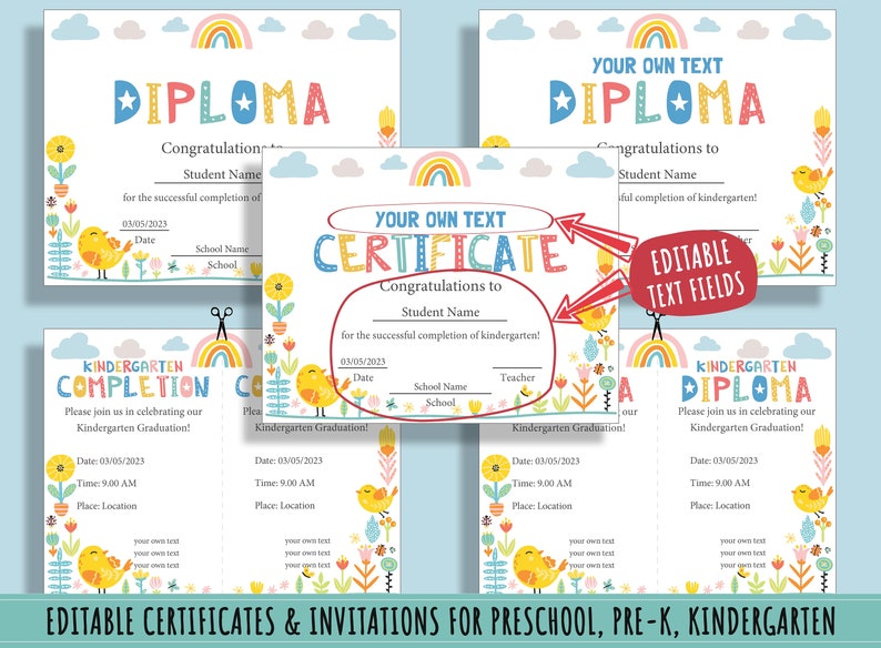 Diplomas, Certificates and Graduation Invitations for Preschool, Pre-k ...