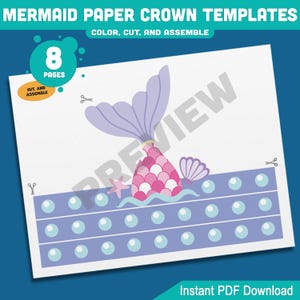 Mermaid Paper Crown Templates – Printable Headband Craft for Kids With ...