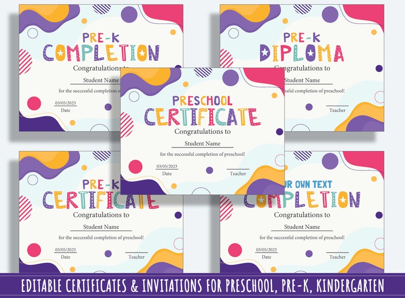 Pre K Graduation Certificate, Kindergarten Certificates Completion ...