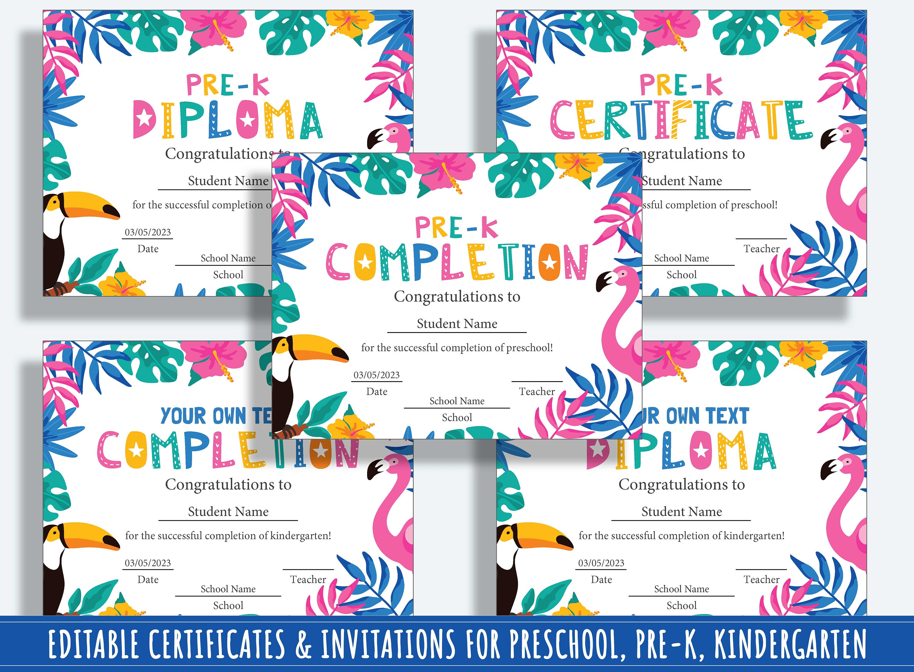 Preschool Graduation Diploma Editable End of Year Diplomas - Etsy