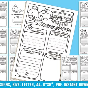 Gratitude Journal for Kids Whale & Friends, Daily Journal Prompts, 10 ...